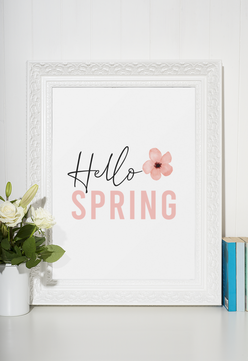 Hello Spring Pink Floral Flower Spring Seasonal Wall Home Decor Print ...
